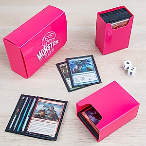 Monster Protectors Magnetic Double Deck Box - Pink, Holds 150 Gaming TCGs, Self-Locking Closure, Compatible w Standard & Smaller Size Gaming Trading Cards, Removable Construction