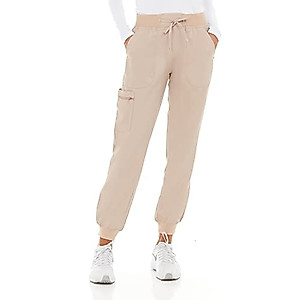 MediChic Mini Marilyn Knit Waist Scrub Joggers Pants with 4-Way Stretch Six Pockets Medical Nursing Slim Tapered Jogger Khaki