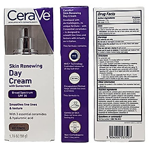 CeraVe Skin Renewing Day and Night Bundle - Contains CeraVe Day Cream Retinol with SPF 30 (1.76 oz) and CeraVe Night Cream with MVE Delivery Technology (1.7 oz)