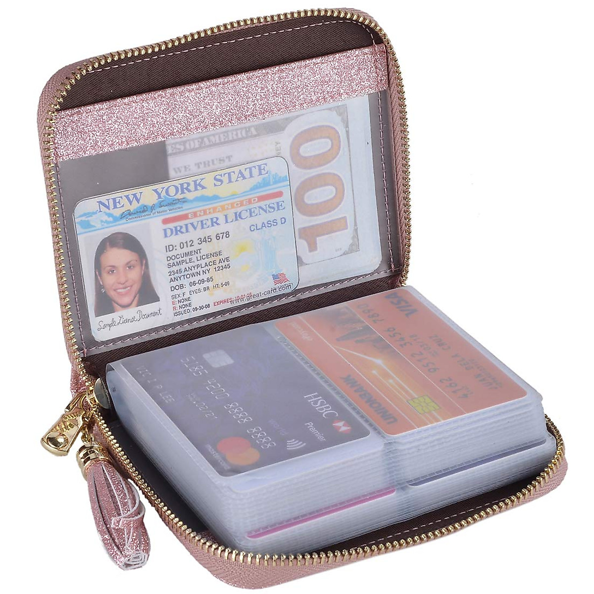 Easyoulife Womens Credit Card Holder Wallet Zip Leather Card Case RFID Blocking (Glitter Light Purple)
