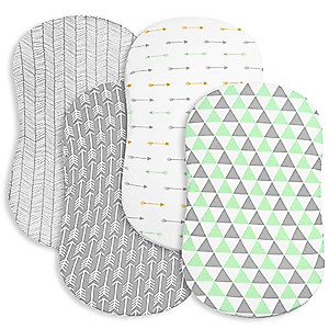 Bassinet Bed Sheets – Premium Bassinet Fitted Sheets 4 Pack – 100% Jersey Knit Cotton Cradle Sheets – Bassinet Bedding for Standard Size Oval or Halo Bassinet Pads – Bassinet Sheet for Boy & Girl