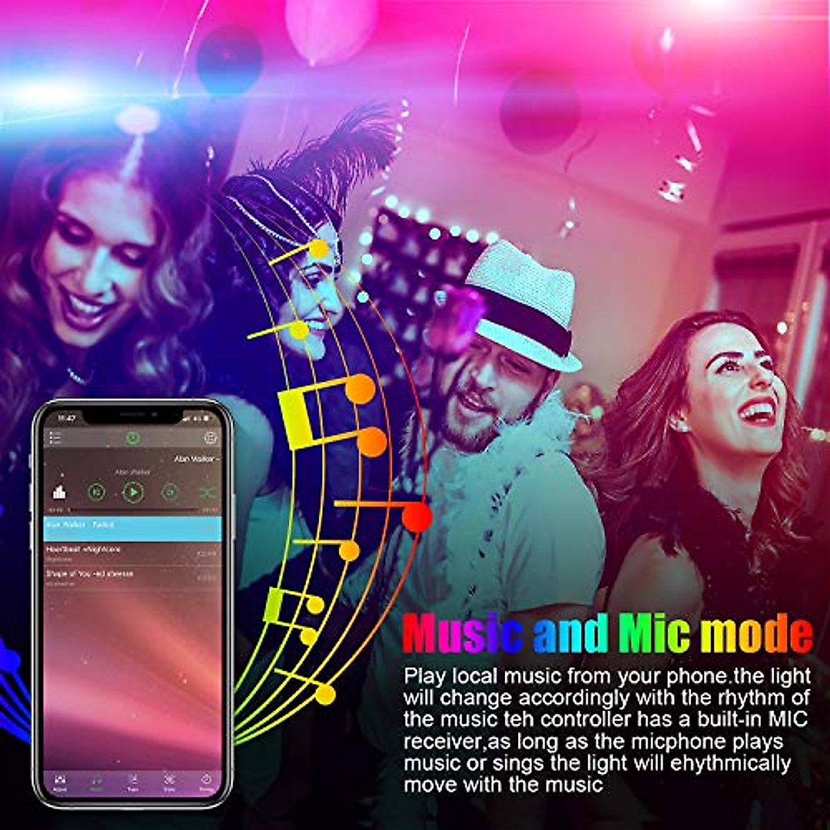 50ft LED Strip Lights w/ Music Sync & App Control | smareal