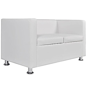 EstaHome 2-Seater Sofa | Modern 2-Seat Sofa Couch with Metal Legs | Faux Leather Living Room Sofa with 2 Pillows | White Artificial Leather 47.2" x 24.6" x 24.8"