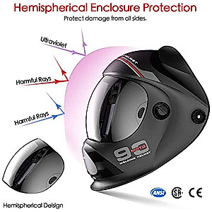 TEKWARE Ultra Large Viewing Screen True Color Solar Power Auto Darkening Welding Helmet, Hemispherical 4C lense, 4 Arc Sensor Wide Shade 4~5/9-9/13 for TIG MIG Arc Weld Grinding Welder Mask