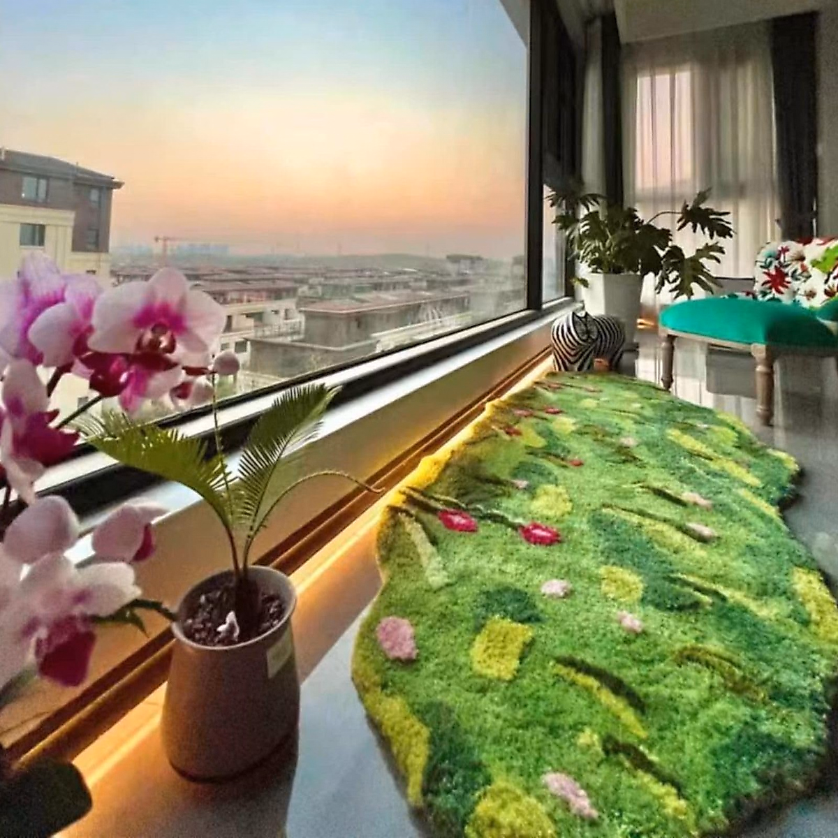 Green Moss Rug 3D Floral Moss Carpet,Runner Rugs for Bedroom with Rubber Backing, Washable Bathroom Runner Rug, Super Soft Plush Non Slip Long Rug, Aesthetic Rug -32x79in