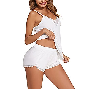 Ekouaer Pj Set for Women Cami Shorts Pajamas Soft Bridal Lingerie Sleepwear Lace Trim Nightwear Galentine day