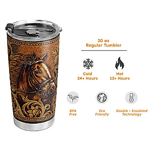 64HYDRO 20oz Horse Gifts for Girls, Women, Men, Country Gifts, Best Gifts for Horse Lovers, Valentines Day Gifts for Him, Her, Equestrian Gifts, Horse Tumbler Cup, Insulated Travel Coffee Mug with Lid