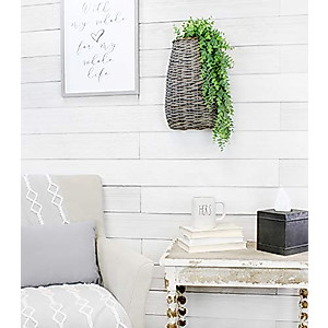 AuldHome Wall Hanging Pocket Basket; Woven Wicker Rustic Farmhouse Gray Washed Long Basket; 17 x 9 x 5 Inches