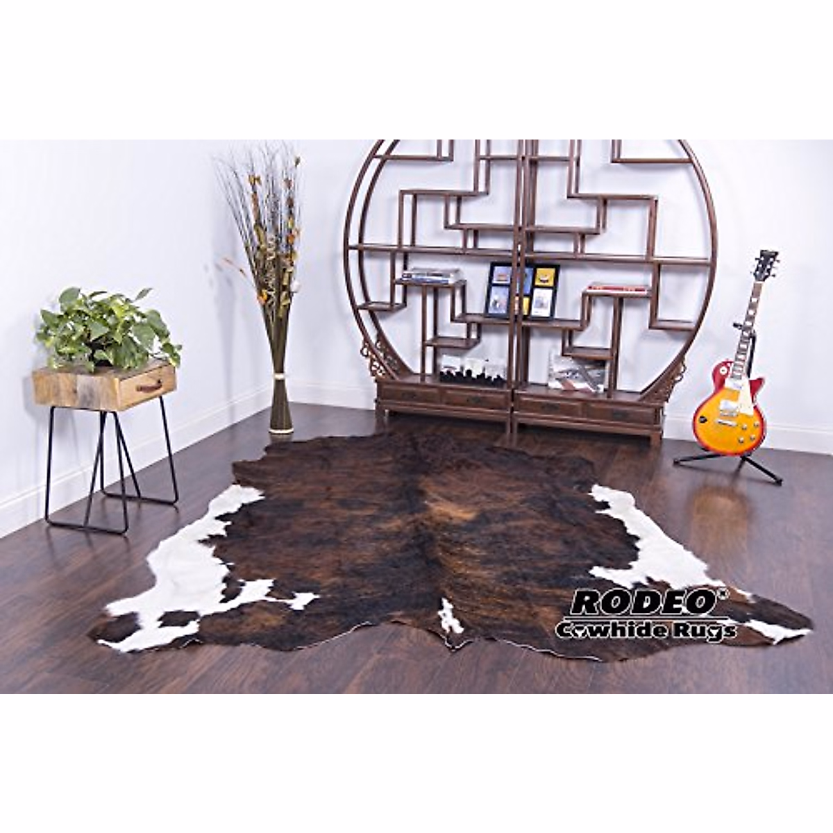 rodeo Real Cowhide Genius Leather Hair on Leather Rug Decorative Value Size Approx 6X7 ft (Dark Brindle)