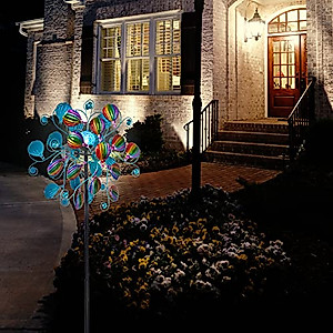 VEWOSTAR Garden Solar Wind Spinner - Outdoor Metal Large Wind Sculpture Yard Art Multi-Color LED Lighting Wind Spinner for Garden Patio Lawn