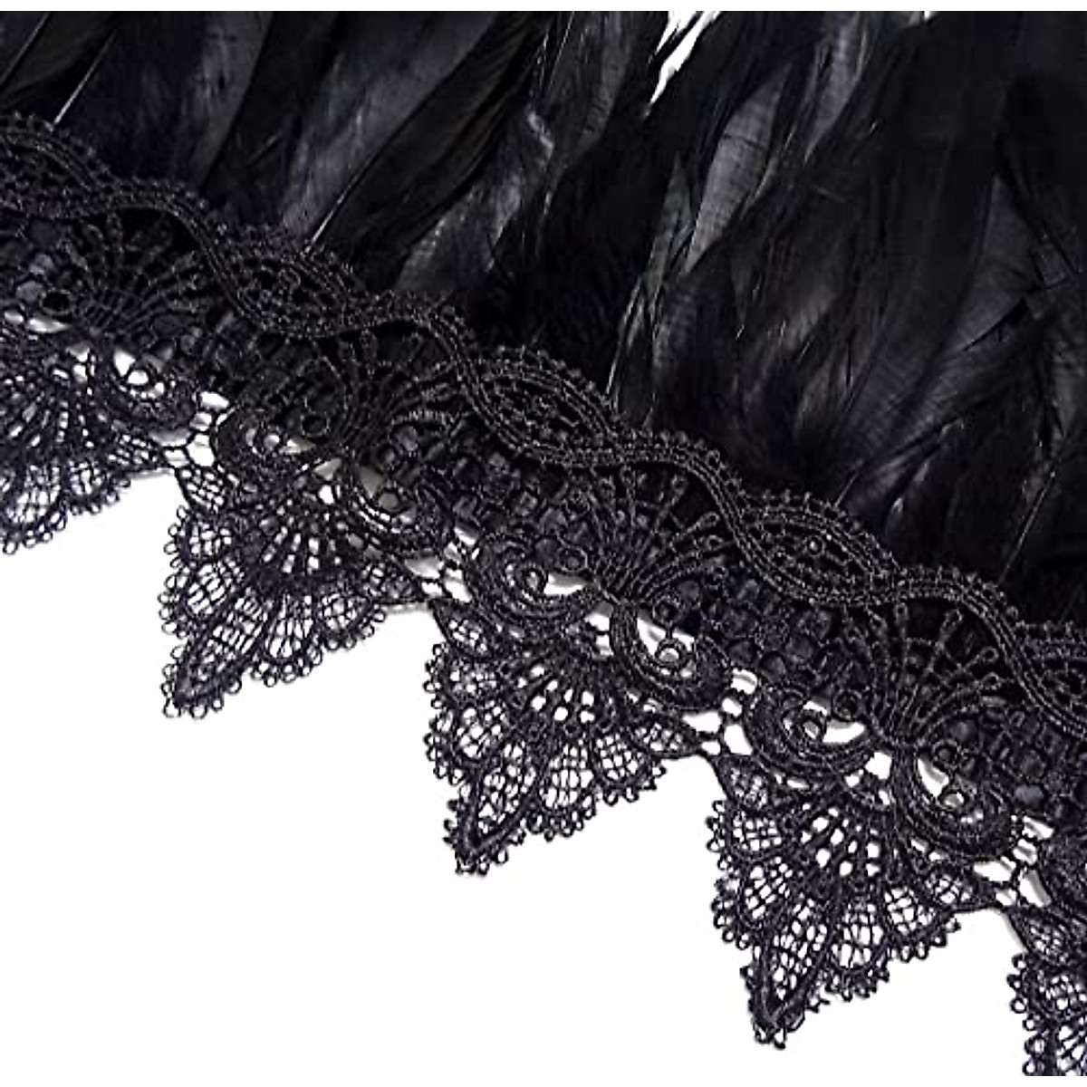 L'VOW Black Feather Shrug Cape Shoulder Wrap Lace Collar Halloween Costumes for Women (Black -001)