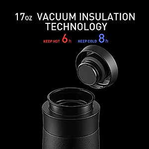 LEIDFOR Tea Thermos with Infuser for Loose Leaf Tea - Vacuum Insulated Tea Infuser Tumbler - Tea Bottle with Leak Proof Screw Lid Portable 17oz Black