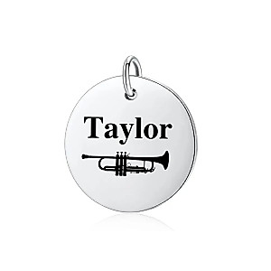 Trumpet Charm, Personalized Engraved Stainless Steel Trumpet Name Charm, DIY, Music Gift for Musicians, Trumpet Players, Marching Band