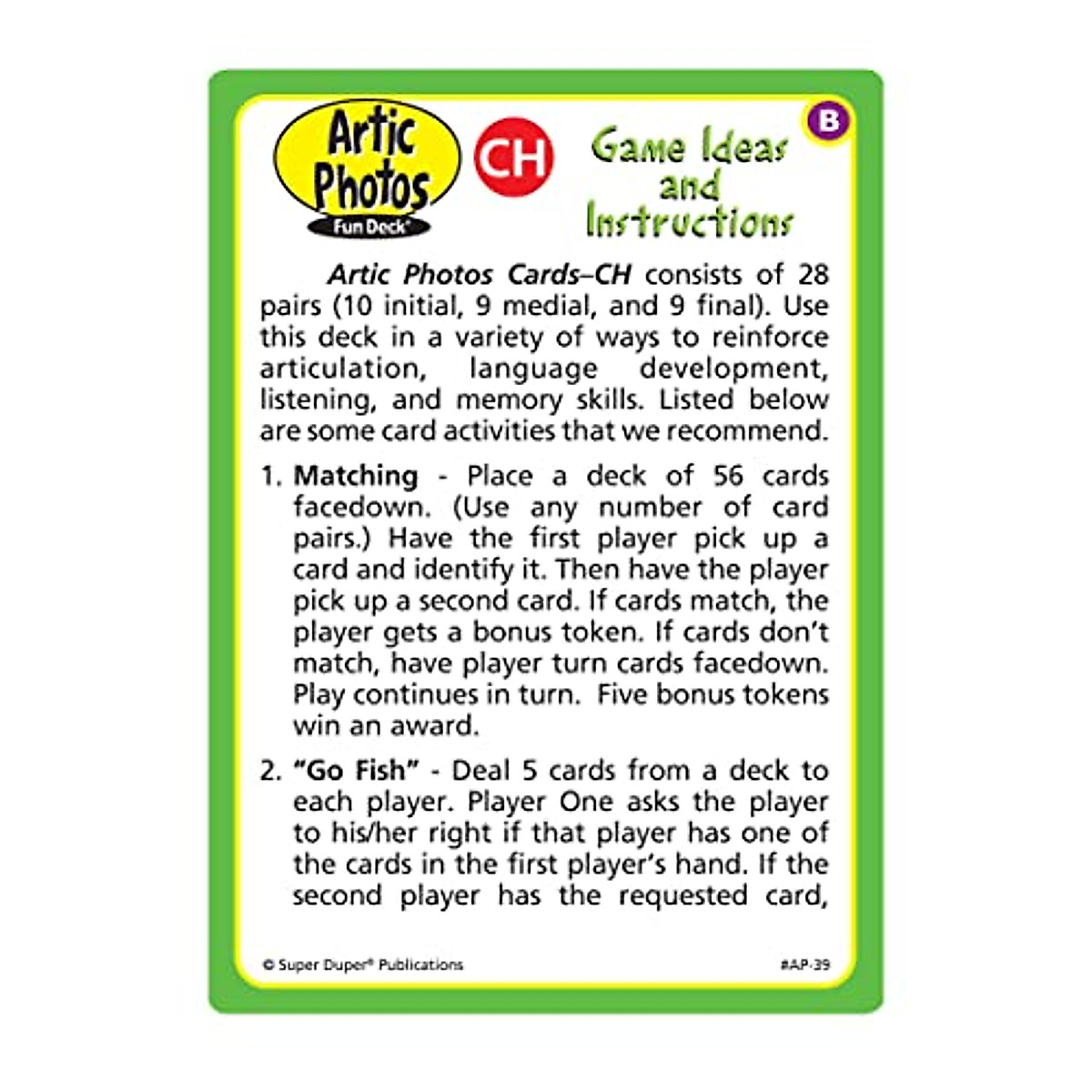 Super Duper Publications | Articulation Photos CH Sound Fun Deck Flash Cards | Educational Learning Resource for Children