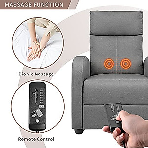 Flamaker Fabric Recliner Chair Massage Recliner Sofa Chair Adjustable Reclining Chairs Home Theater Single Modern Living Room Recliners with Thick Seat Cushion and Backrest (Grey)