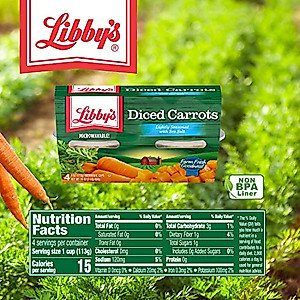 Libby's Diced Carrots | Appealingly Tender | Faintly Sweet & Earthy Flavor | Vibrant Orange Slices | Farm Fresh Goodness | No Preservatives | Six 4-pack sleeves of 4.0 oz cups (24 cups total)