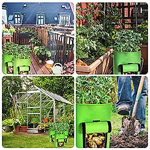 Qaxlry Potato Growing Bags, 2 Pack 10 Gallon Double Thickened Felt Potato Grow Containers with Handles & Access Flap for Potatoes, Tomato, Carrot, Onion, Vegetables, Fruits, Plants