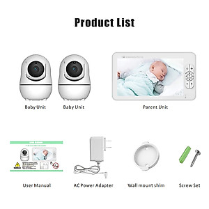 GUAZI STORE Baby Monitor, 7-inch Large Screen,Baby Monitor with Camera Audio Split Screen, Rotating Camera, Two-Way Talk, Temperature Monitoring,Baby 2 Camera,Automatic Night Vision, Lullaby.…