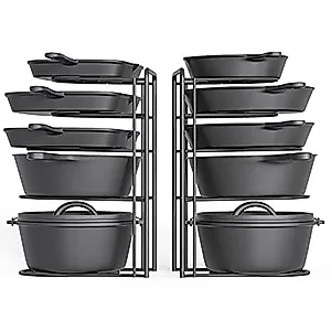 REEQMONT 2 Pack - Heavy Duty Pot Rack Organizer, 5 Tier Pan Rack Holder, Holds Cast Iron Skillets, Dutch Oven, Frying Pan, Griddles - No Assembly Required, 15.9'' H