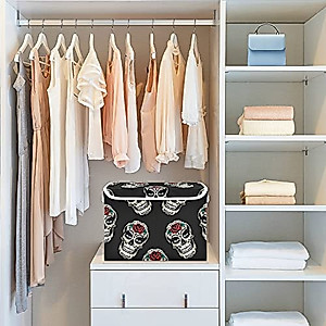innewgogo Skull with Rose above Head Storage Bins with Lids for Organizing Cube Cubby with Handles Oxford Cloth Storage Cube Box for Toys