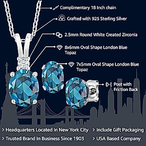 Gem Stone King 925 Sterling Silver London Blue Topaz Pendant and Earrings Jewelry Set For Women | 3.15 Cttw | Gemstone Birthstone | With 18 Inch Silver Chain