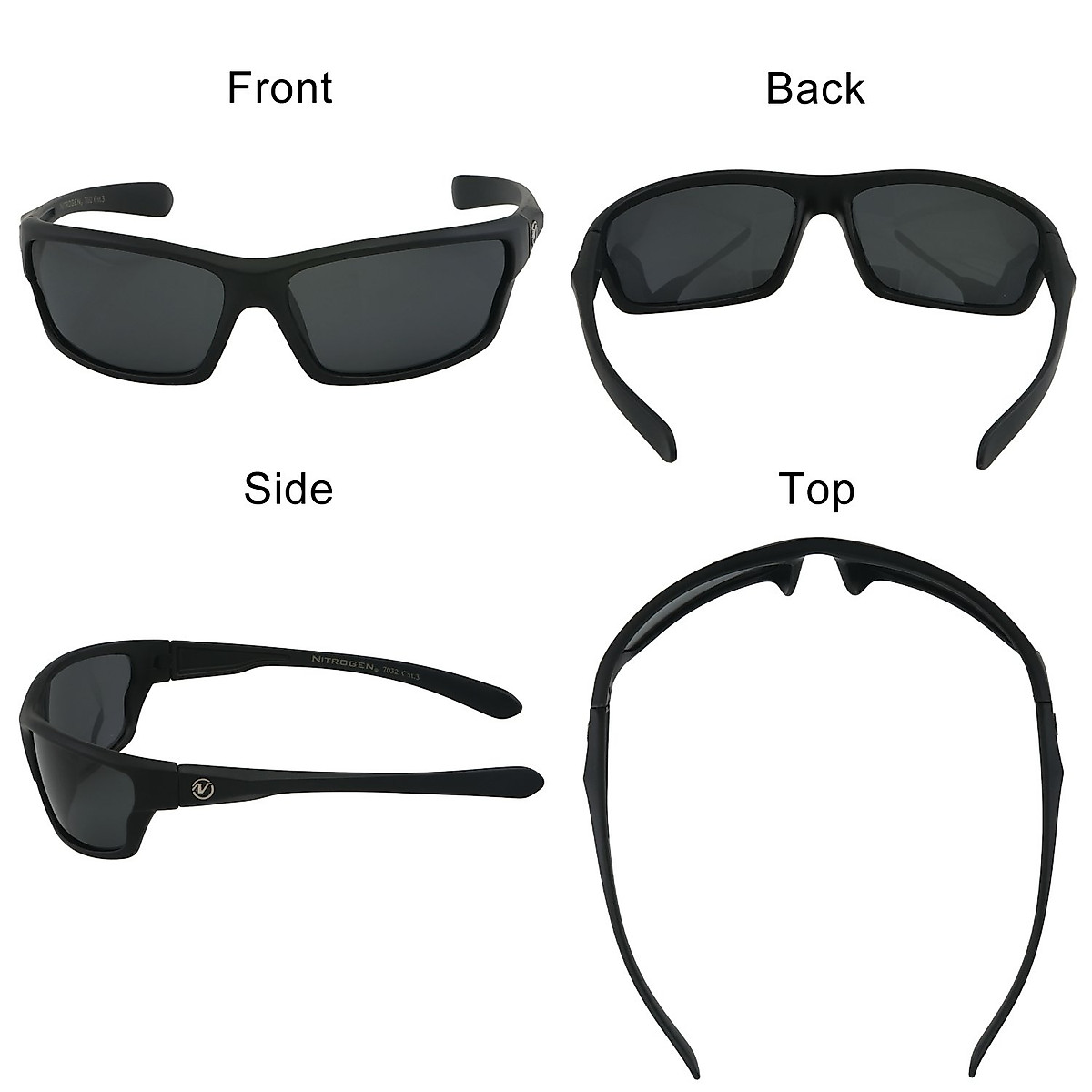Nitrogen Men's Rectangular Sports Wrap 65mm Polarized Sunglasses (Black Matte Rubberized, Black), 5.5w x 1.625h