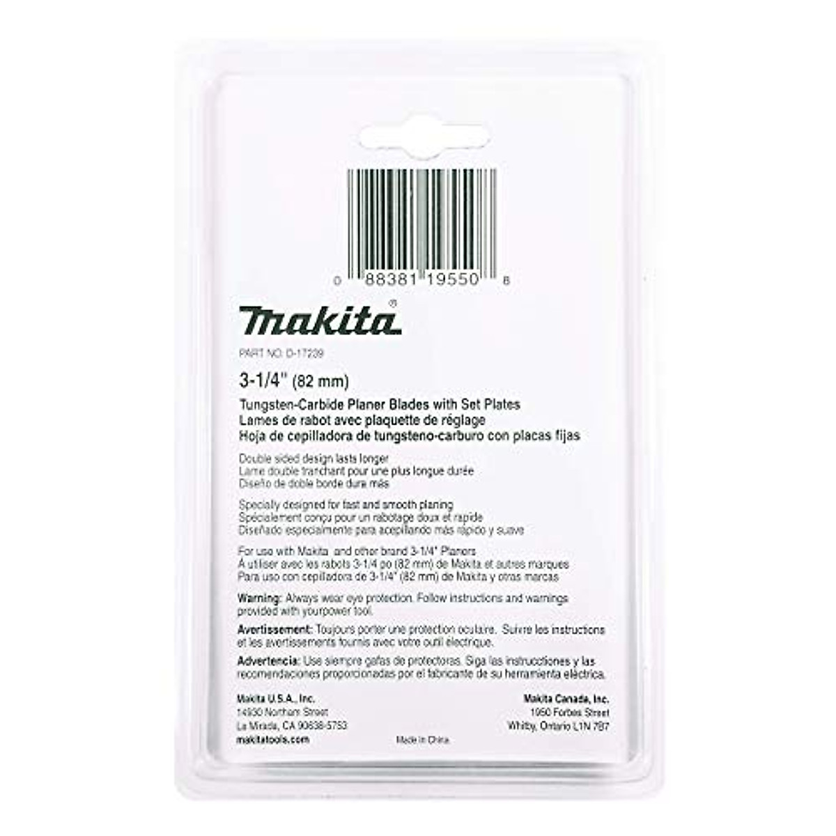 Makita 2 Pack 8 Pc - 3 1 4 Planer Blade Double Edge Set For Planers - Cutting For Hard Wood - 3-1/4" Tungsten Carbide | 2-Piece Blade