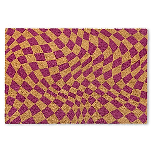 TOWN & COUNTRY TERRA Emmett Groovy Checkerboard Door Mat, Natural Coir, Heavyweight, Non-Slip Entryway Mat, Purple, 18"x30"