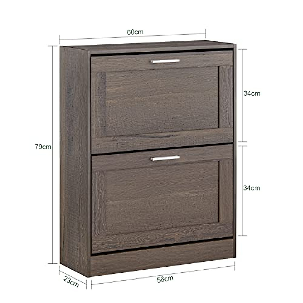 Haotian FSR137-BR, Brown 2 Drawers Shoe Cabinet Shoe Rack Shoe Storage Cupboard Organizer Unit