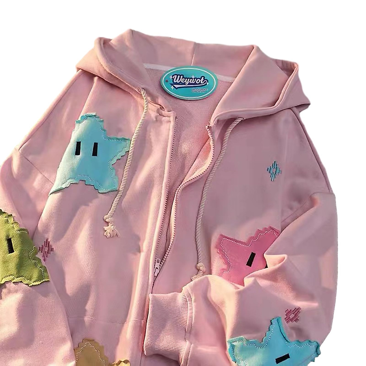 GOOCHEER Women 's Teen Girl Star Print Y2K Zip Up Hoodies Jacket Sweatshirt Cute Fall Jacket Hoodie Clothes (Pink, S)