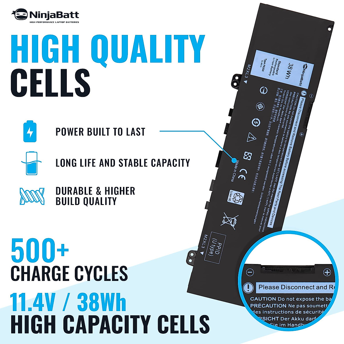NinjaBatt F62G0 Battery Replacement for Dell Inspiron 13 7000 2,P83G P83G001 P91G001 P91G P87G 39DY5 039DY5 13 5370 7370 7373 7380 7386 13MF Vostro 5370RPJC3 0RPJC3[11.4V 38Wh]