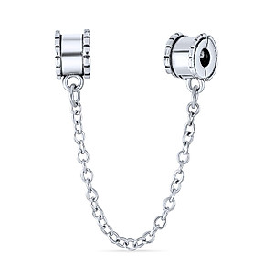 Beaded Edge Handcuff Double Safety Chain Spacer Stopper Daisy Flower Charm Bead For Women .925 Sterling Silver Fits European Bracelet