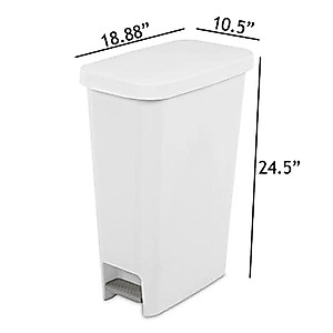 Sterilite Slim Trash Can with Lid, Step On 11 Gal White Kitchen Garbage Can for Bathroom, Bedroom, Home, and Outdoor, Wholesalehome Microfiber Cleaning Cloth Included