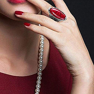 LadayPoa Charming 925 Sterling Silver Cubic Zirconia Ring with Red Synthetic-Turquoise Stone Size 9