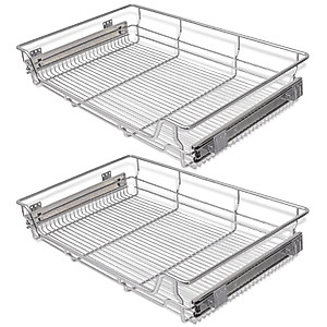 Tidyard Set of 2 Pull-Out Wire Baskets Sliding Storage Racks Steel Slide Shelf Organizer Suit for 31.5 Inch Wide for Kitchen Cabinet, Cupboard, Pantry, Bathroom Cabinet