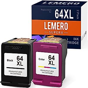 LemeroSuperx Remanufactured Ink Cartridge Replacement for HP 64 64XL 64 XL Work for Envy Photo 7120 7130 7132 7155 7164 7830 7820 7855 7858 6230 6220 6232 6255 6252 (Black Tri-Color, 2 Pack)