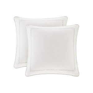 Madison Park Signature Hollywood Glam Cozy Comforter Set - All Season Bedding Combo Filled Insert and Removable Duvet Cover, Shams, Decorative Pillows, Metallic White King(110"x96") 10 Piece