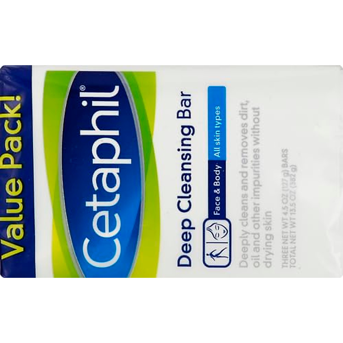 Cetaphil Bar Soap, Deep Cleansing Face and Body Bar, Pack of 3, For Dry to Normal, Sensitive Skin, Soap Free, Hypoallergenic, Paraben Free, Removes Makeup, Dirt and Oil