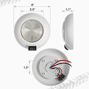 Partsam 1Pc 4 Inch Round LED Utility Dome Light Surface Mount for Home Truck RV Trailer Boat Aircraft Interior Light, 4" High Power White & Blue LED Downlight, 3-Way rocker switch(White/Off/Blue)