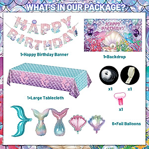 274 Pcs Mermaid Birthday Decorations, Mermaid Party Decorations for Girls, Mermaid Theme Party Set Include Banners, Mermaid Backdrop, Cake Toppers, Mermaid Balloons, Plates, Tableware