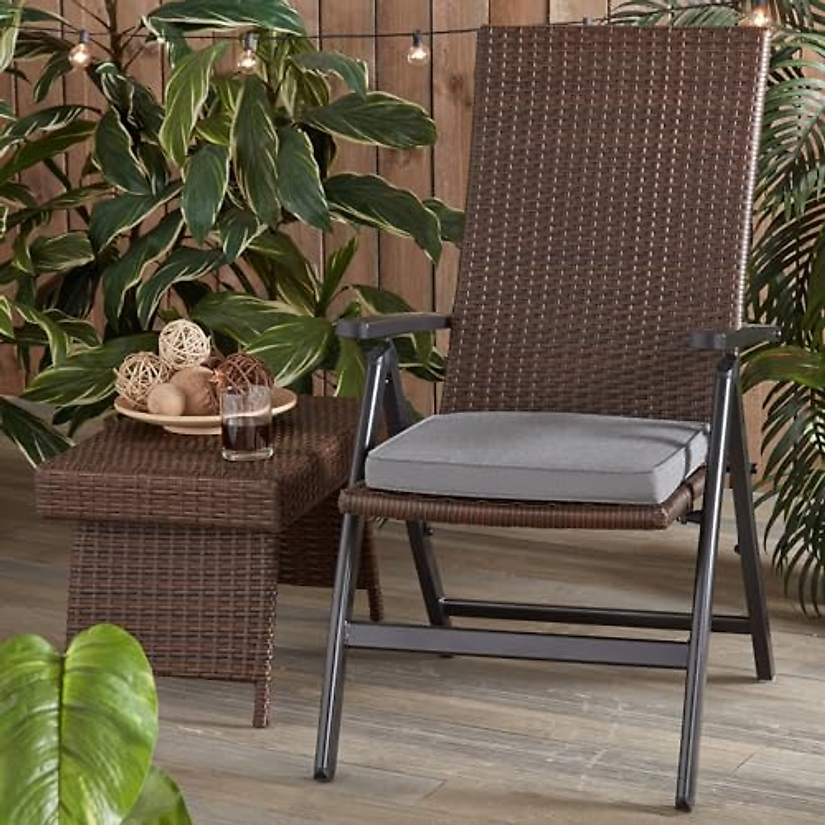 Greendale Home Fashions Outdoor Reclining Brown PE Wicker Folding Chair, Cast Slate