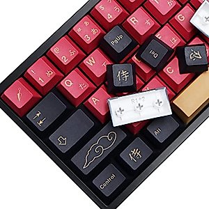 MOLGRIA Red Samurai Keycaps, 129 Set PBT KeyCaps for Gaming Keyboard, Cherry Profile Dye Sublimation Custom Keycaps with Puller for Gateron Kailh Cherry MX Switch 104/87/71/61 60 Percent Keyboard