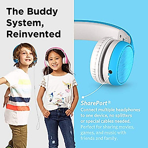 LilGadgets Connect+ Style Wired Headphones for Kids for School with SharePort® Technology, Child-Friendly Foldable On-Ear Headset with Built-in Microphone, Kids Headphones Wired, Blue
