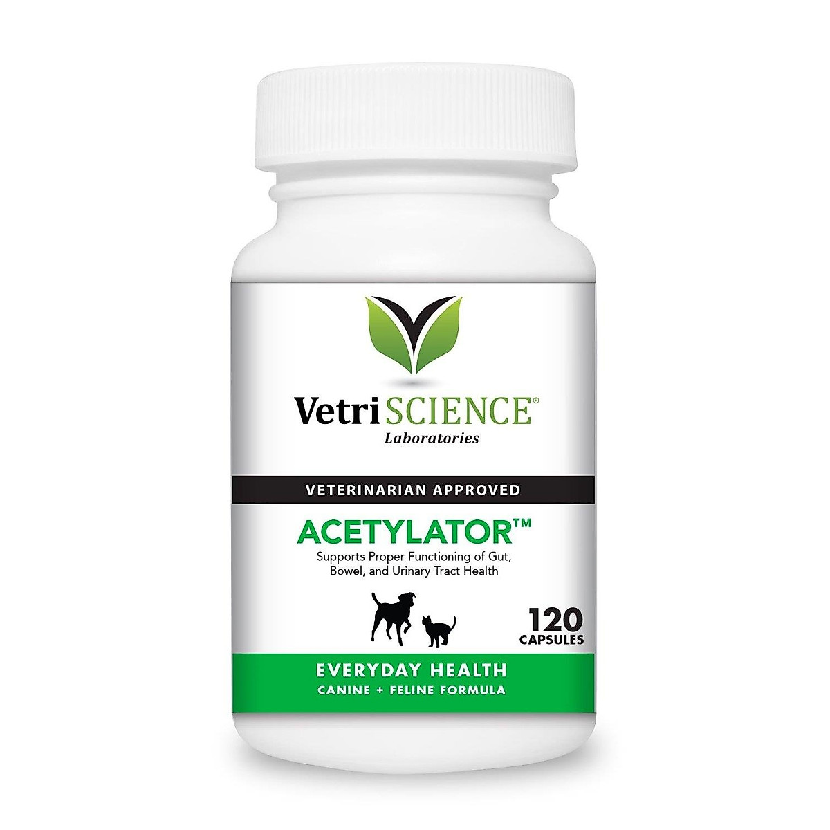 VETRISCIENCE Acetylator Gut Health Supplement for Dogs and Cats, 120 Capsules - Supports Digestive, Bowel, and Urinary Tract Health