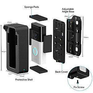 Anti-Theft Video Doorbell Angle Mount, 45 to 135 Degree Adjustable Ring Camera Holder Doorbell Door Mount for Apartment, Compatible with Ring/Blink Video Doorbell 4 3 Plus 2 1 Pro 2