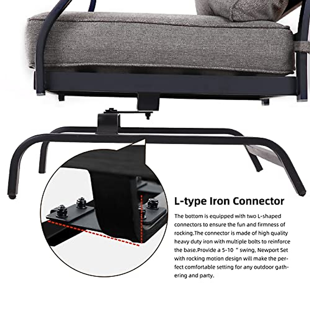 Grand patio 5PCS Patio Furniture Set with 29 in Fire Pit Iron Coated Outdoor Chairs with Gray Cushions Propane Gas Fire Table