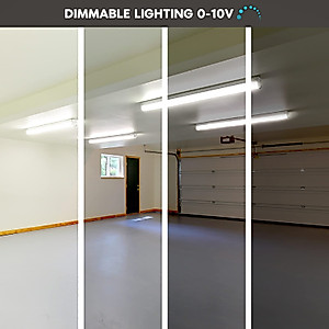 LUXRITE 4FT LED Strip Light Fixture, 34W/38W/45W Adjustable, Up to 5940 Lumens, 3 Color Selectable 3500K-5000K, Linear Shop Light, 0-10V Dimmable, Damp Rated, UL Listed - Garage, Workshop