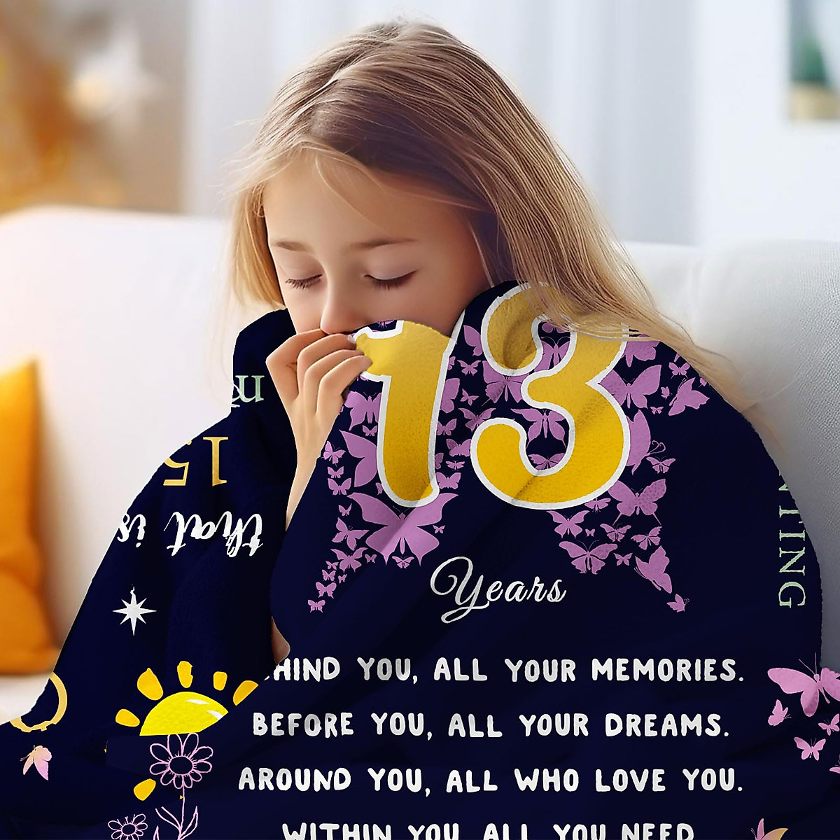 Zvzmzy Happy 13th Birthday Gifts for Girls Throw Blanket 60"X 50", Birthday Gifts for 13 Year Old Girls, Teen Girl Gifts 13 Year Old, 13 Yr Old Birthday Gift Ideas, Birthday Present for Girls Age 13