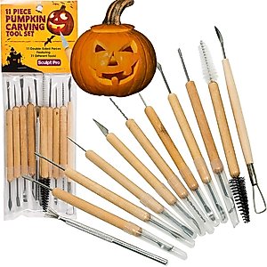 Pumpkin Carving Kit (21 Tool Set) w 11 Double Sided Pieces - Halloween Professional Sculpting, Cutting and Carving Knife Supplies for Fall Jack-O-Lanterns, Pumpkins, Decorations for Kids and Adults