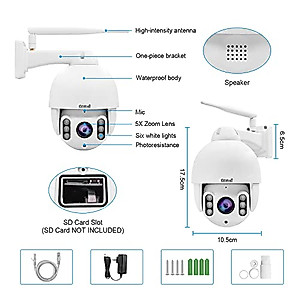 JideTech 5MP PTZ WiFi Camera Outdoor, 5X Optical Zoom IP Dome Camera, Auto Tracking Security Camera, 196ft IR Night Vision, Human/Motion Detection, Two Way Audio, IP66 Waterproof, SD Card Slot